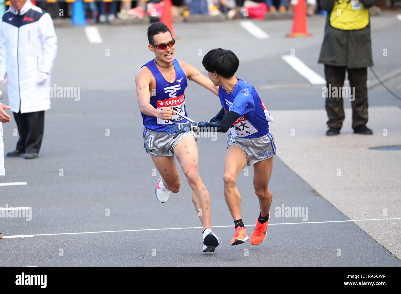 Kanagawa, Japan. 2nd Jan, 2019. (L to R) Ryoji Tatezawa, Takeshi ...