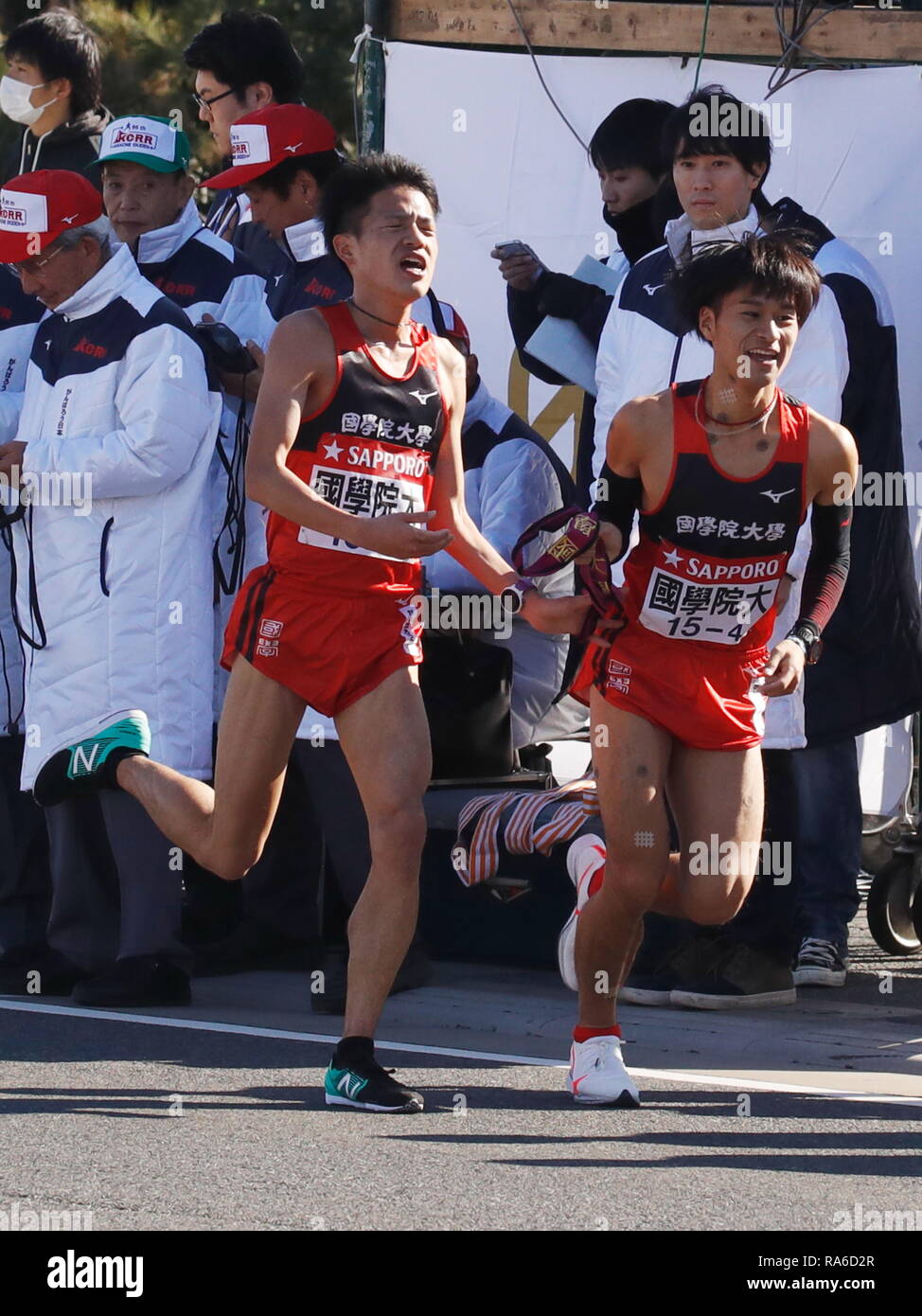 Kanagawa, Japan. 2nd Jan, 2019. (L-R) Yuto Aoki, Daigo Mohara () Ekiden : The 95th Hakone Ekiden ...