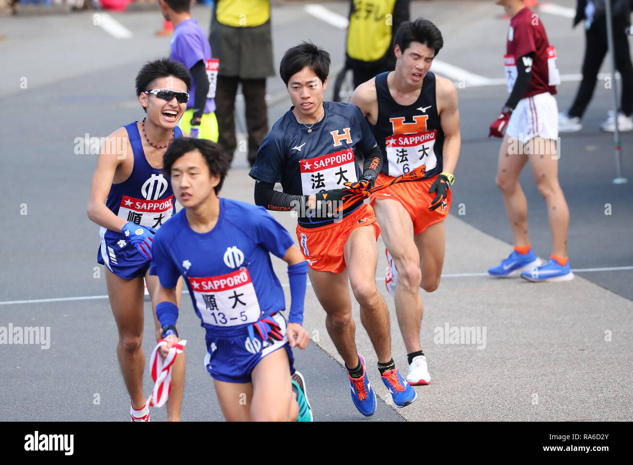 Kanagawa, Japan. 2nd Jan, 2019. (L to R) Akira Kobayashi, Ko Yamada ...