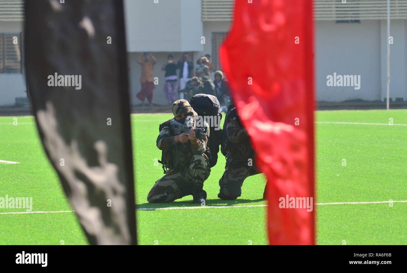 Diphu, Assam January 02, 2019: Assam Rifles troopers perform a drill at ...