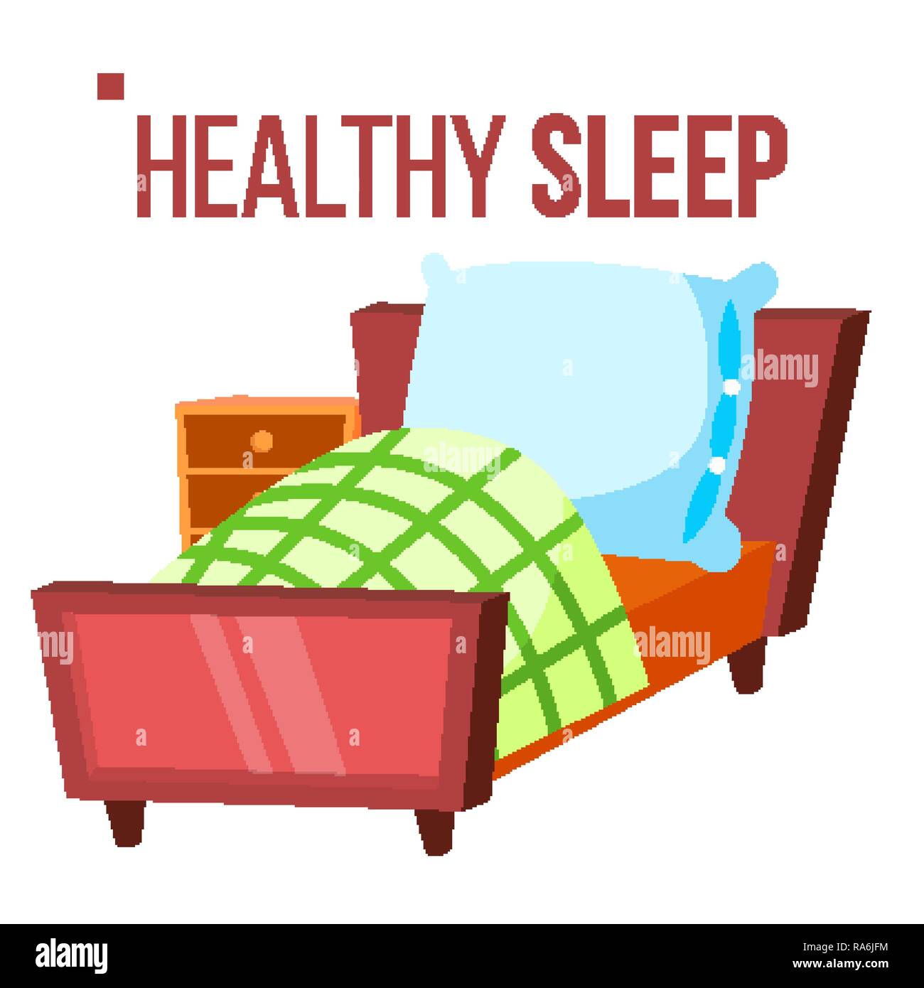 Healthy Sleep Vector. Comfortable Bed. Night Room. Isolated Flat ...