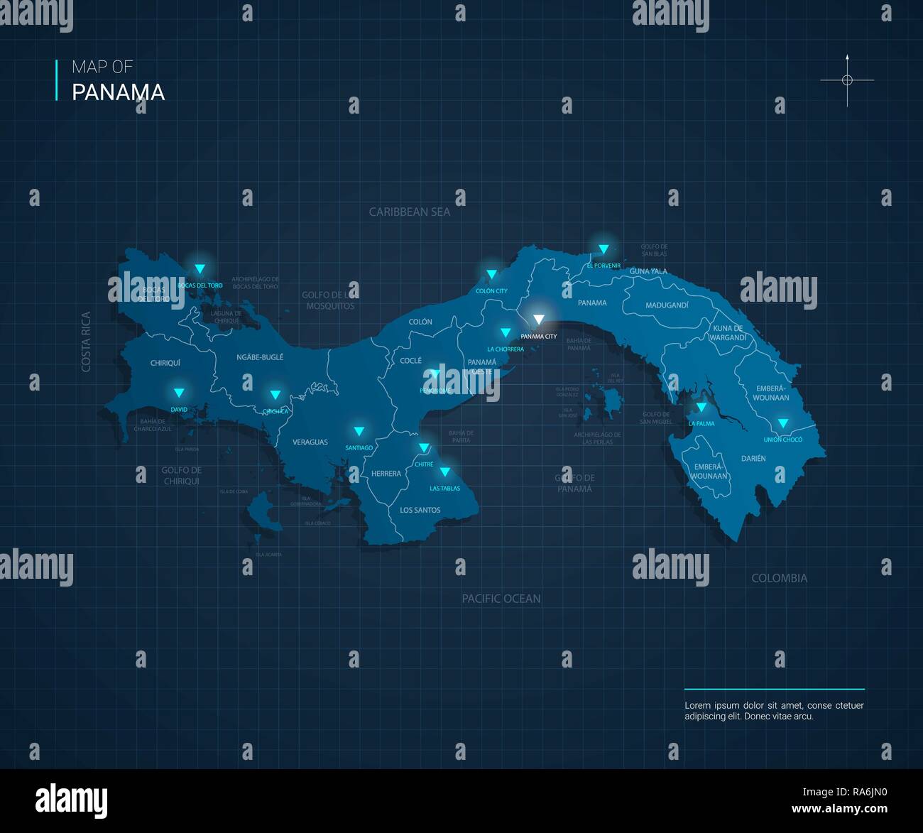 Vector Panama map illustration with blue neon lightpoints - triangle on ...