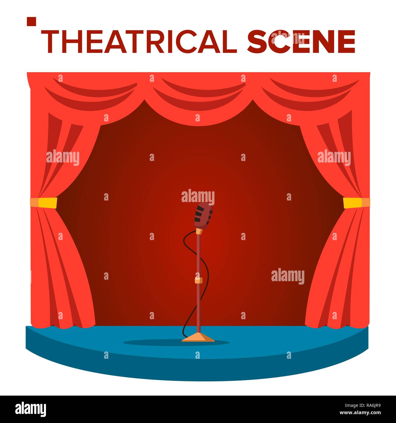 Theatrical Scene Vector. Performane. Stage Podium. Red Velvet Curtains ...