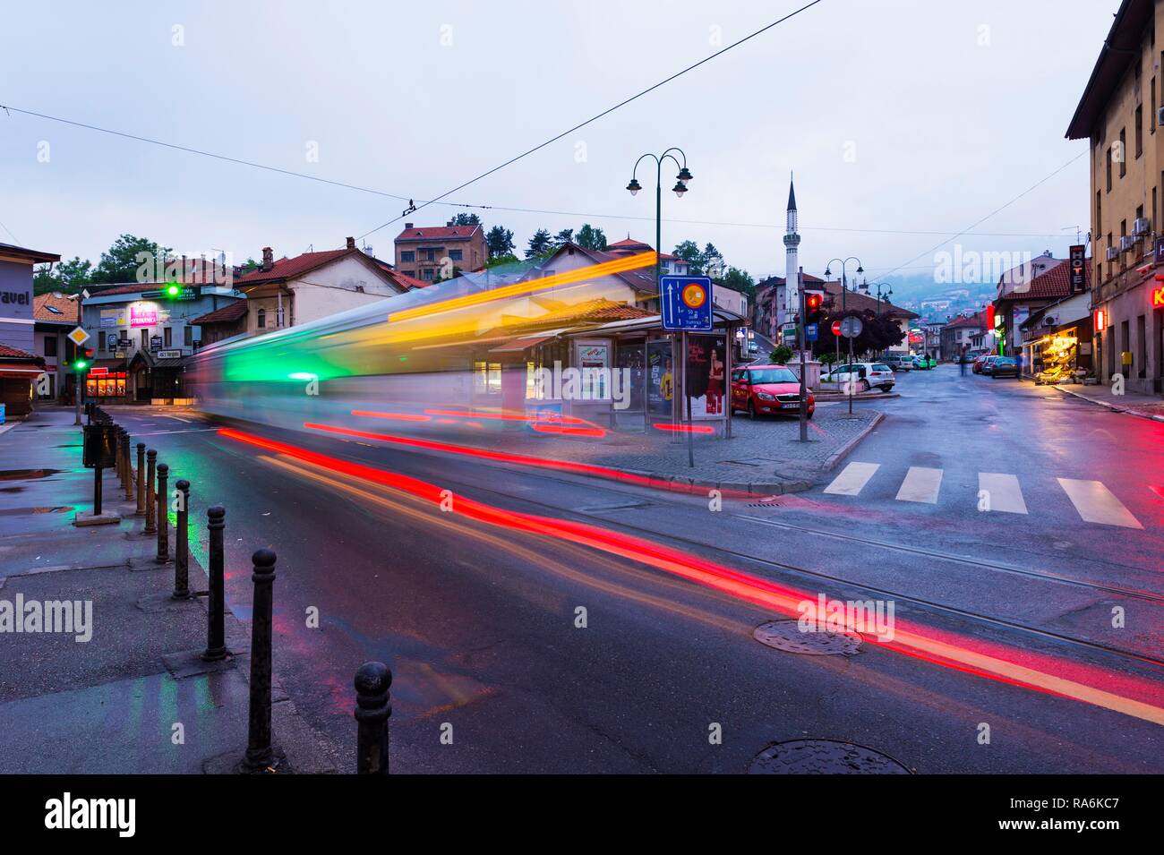 Vehicle Light rails at dawn, Sarajevo, Bosnia and Herzegovina Stock ...