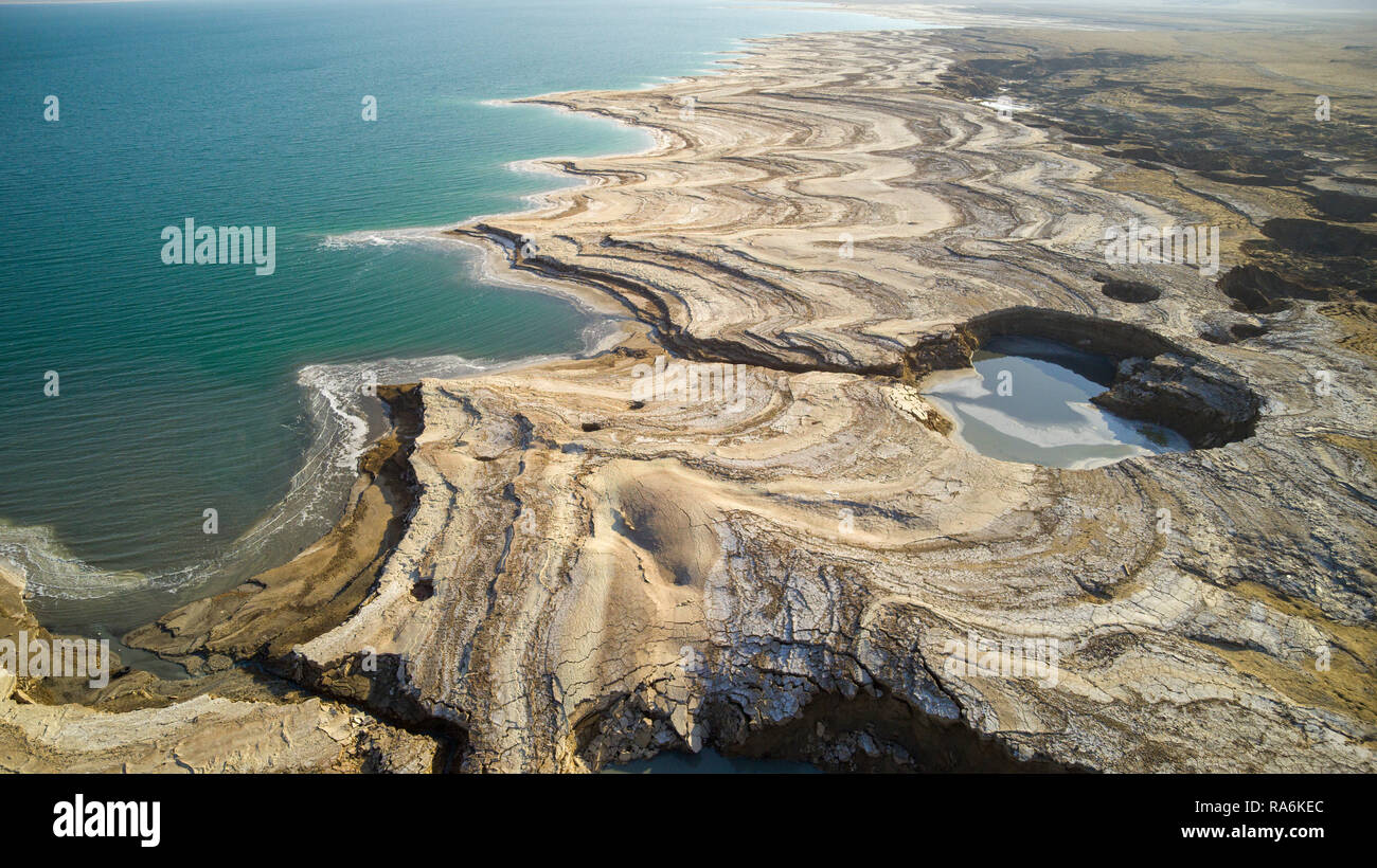 Aerial Photography with a drone. Elevated view of sink holes on the ...