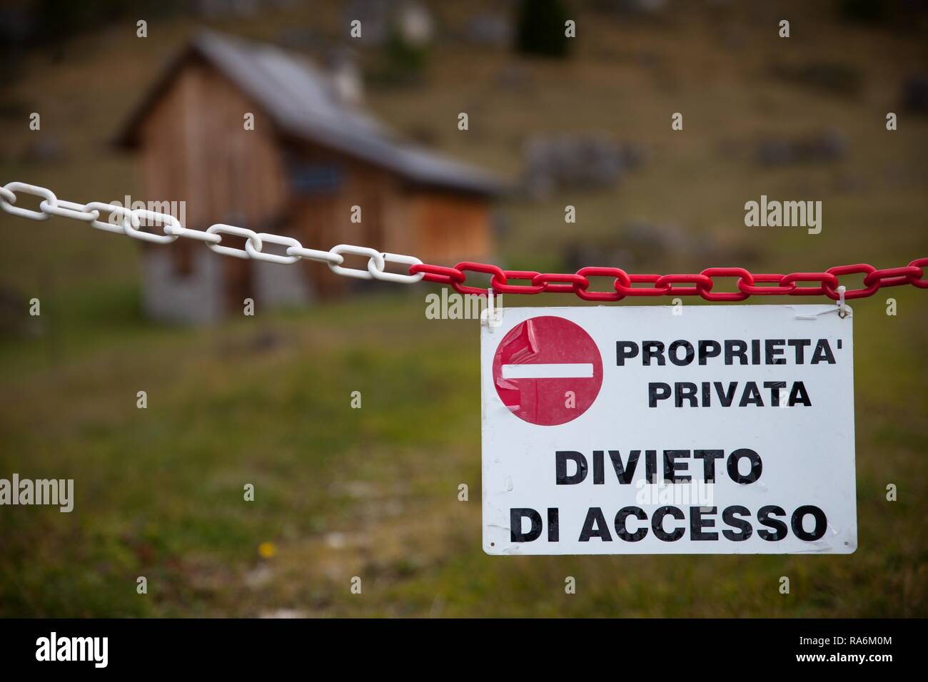 Prohibition sign, Private property, No entry, Italian, Passo di Giau ...