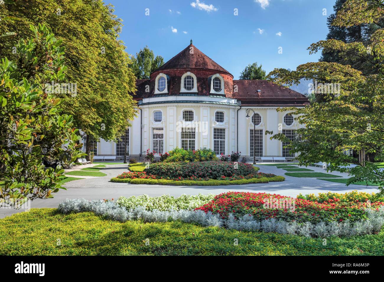Spa garden with Trinkhalle, Bad Reichenhall, Bavaria, Upper Bavaria ...