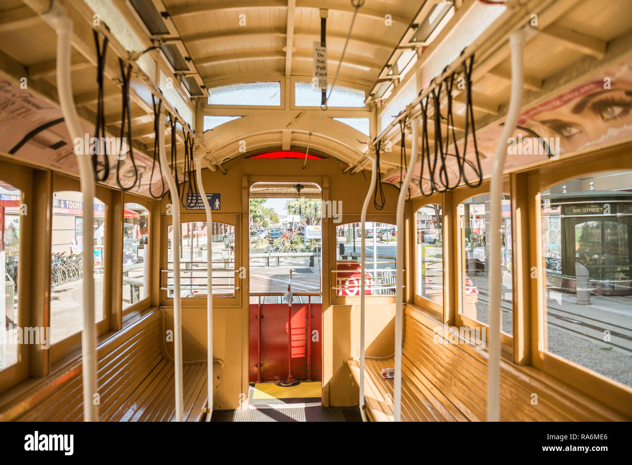 Detail of the interior of one of the tram cars cable car of San ...
