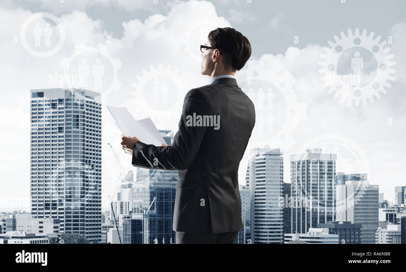 Concept of business success and control with confident boss against ...