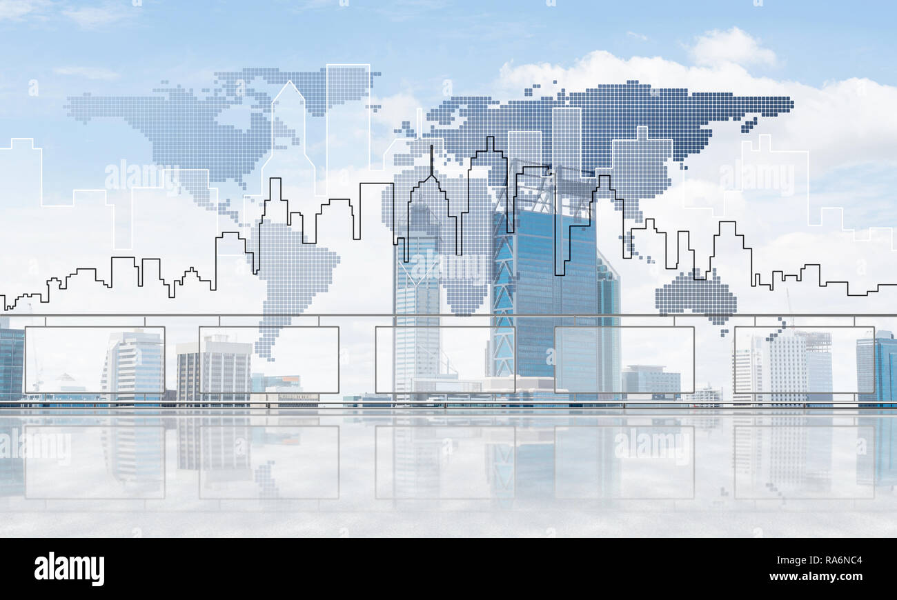 Concept of global communication and networking with world map over ...