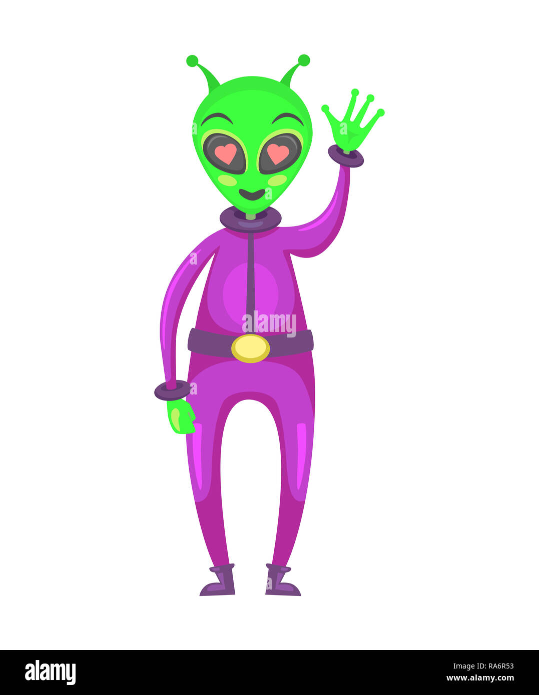 Alien raising hand. Green aliens waving illustration Stock Photo - Alamy