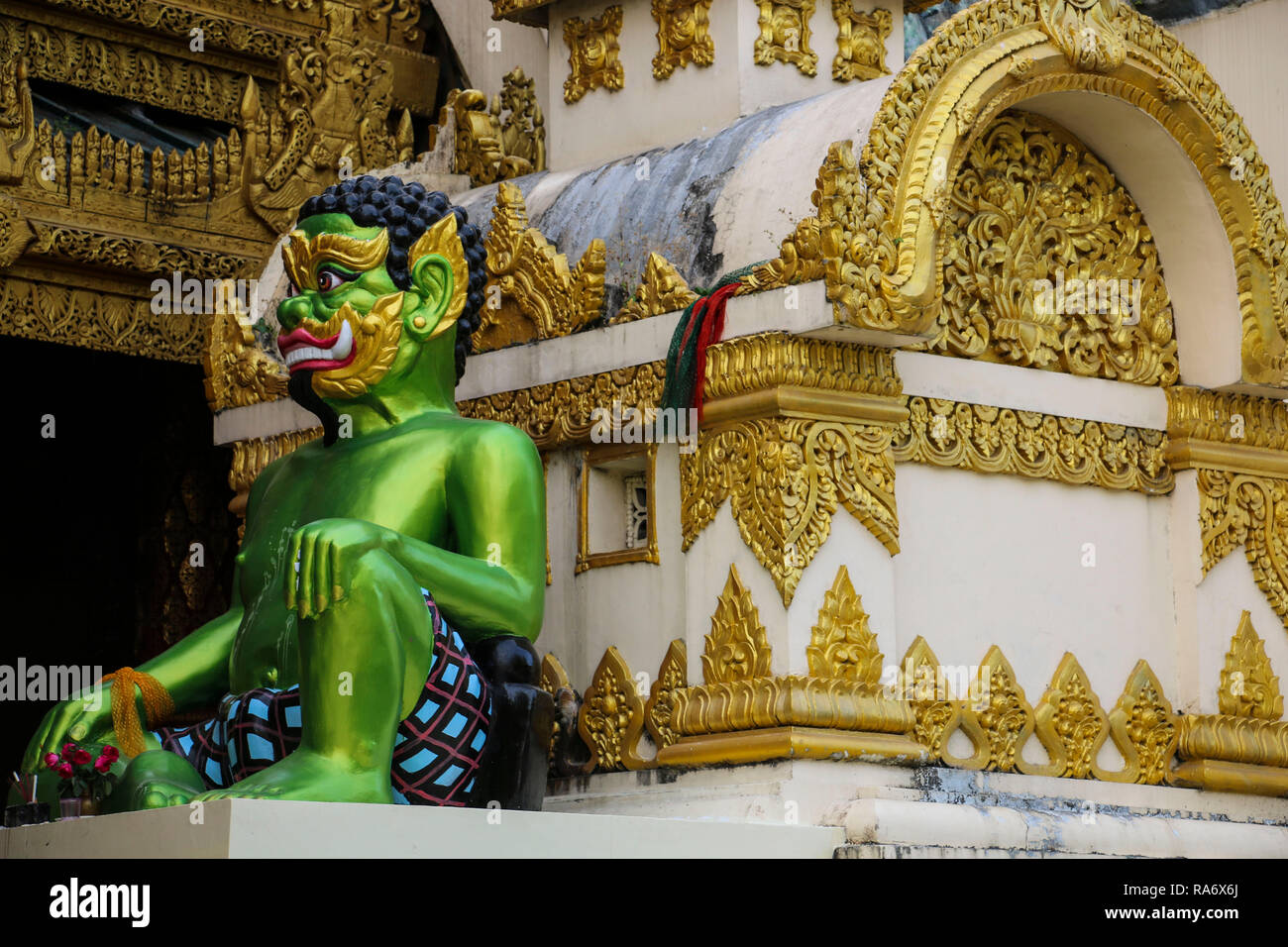 Figure guardian close up, Shwedagon Pagoda in Yangon, Myanmar (Burma ...