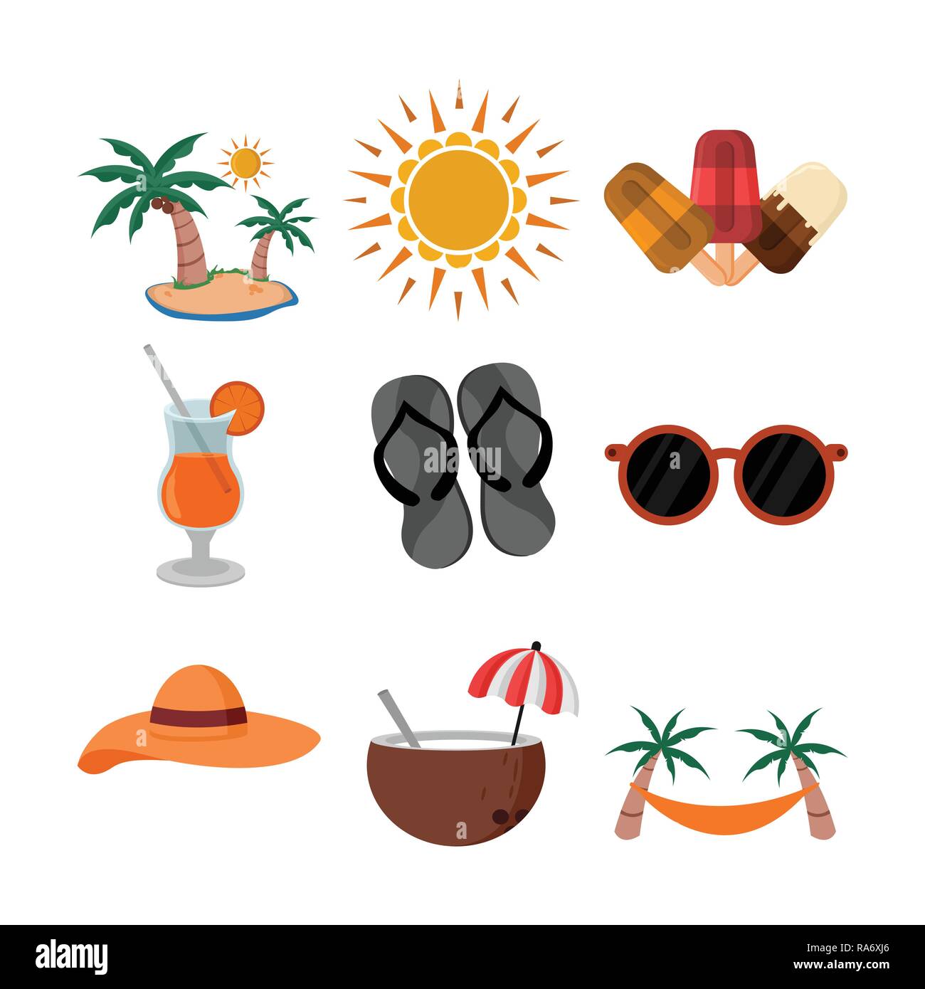 Summer Related Vector Illustration Object Graphic Design Template Set ...