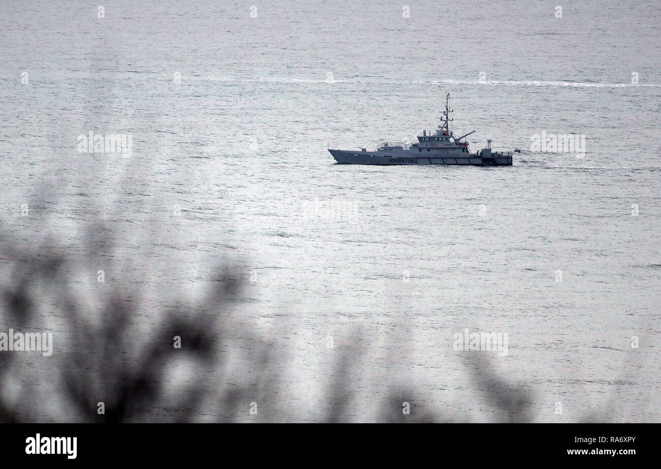 HMC Searcher, one of four cutter ships patrolling UK waters, arrives at ...
