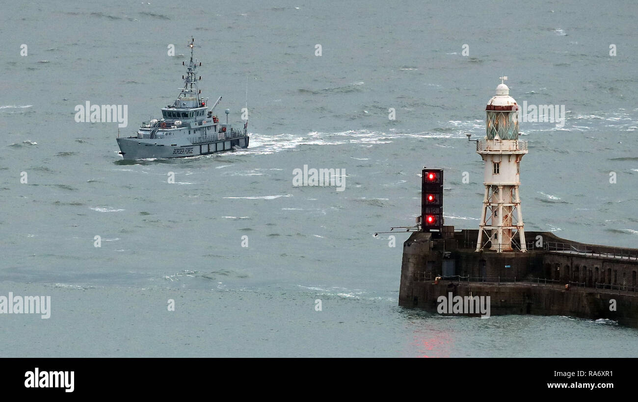 HMC Searcher, one of four cutter ships patrolling UK waters, arrives at ...