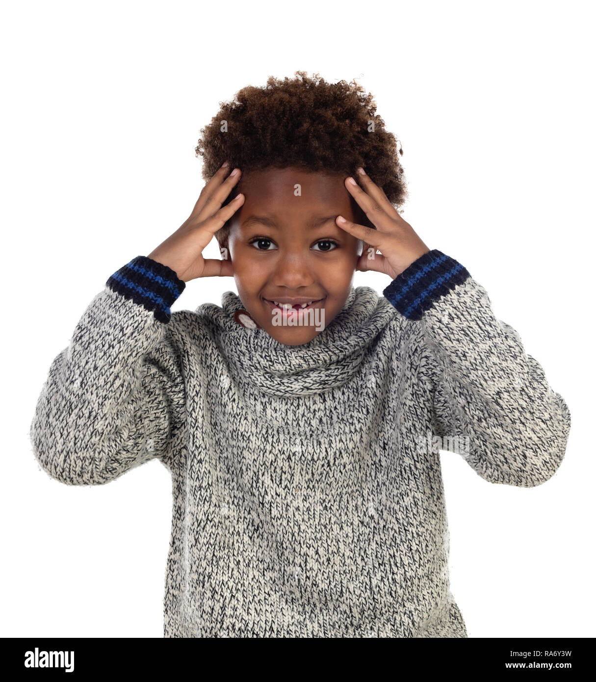 African child covering his head isoalted on a white background Stock ...
