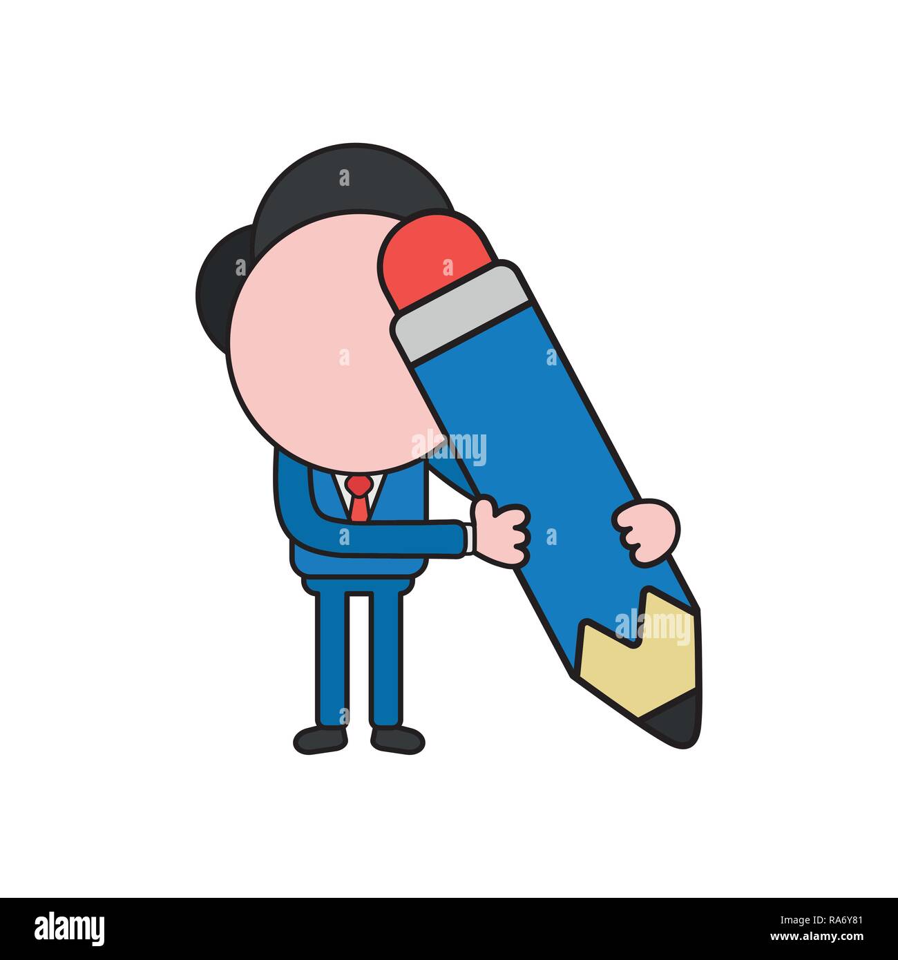 Vector illustration concept of businessman character holding pencil ...