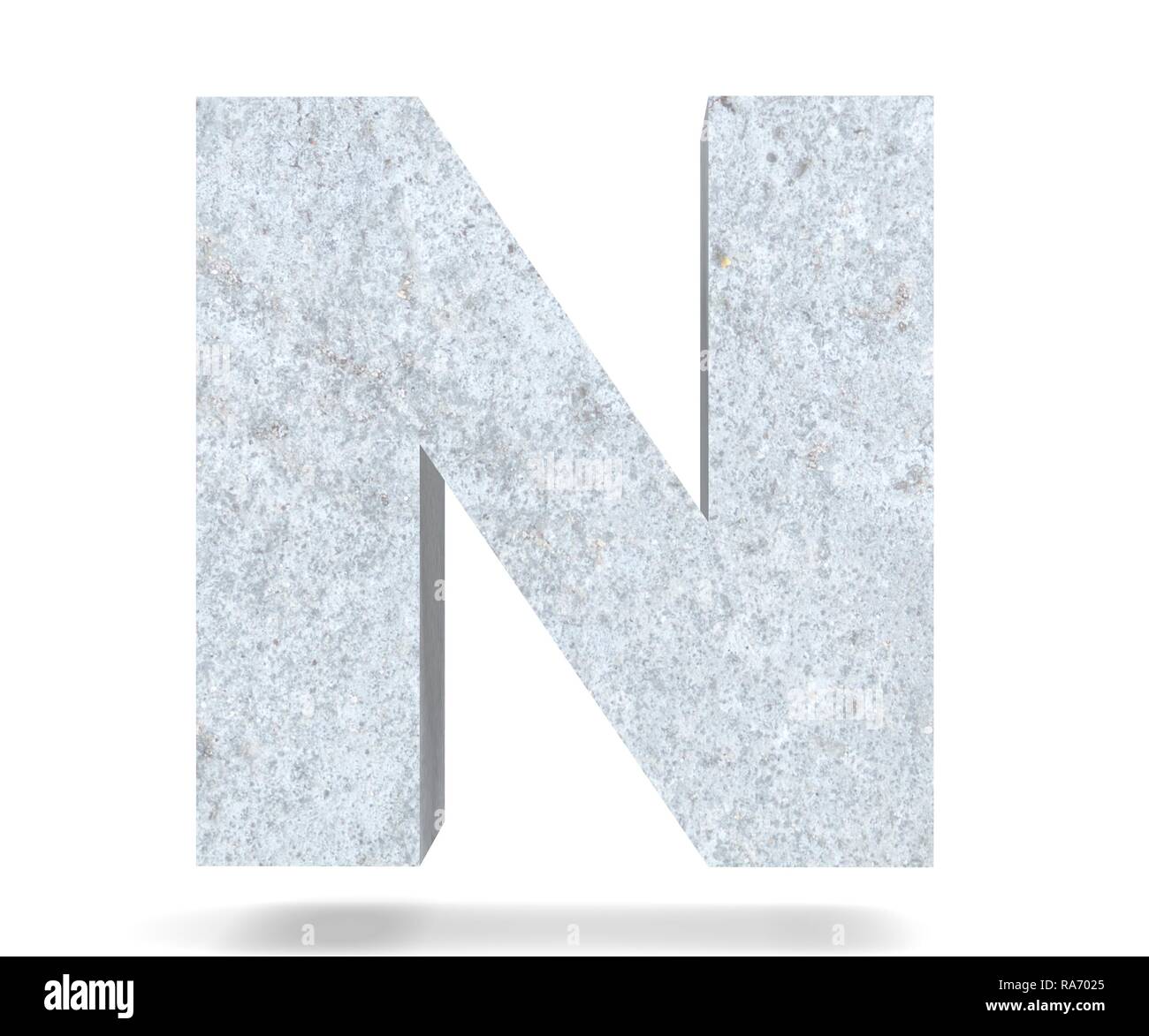 Concrete Capital Letter - N isolated on white background. 3D render ...