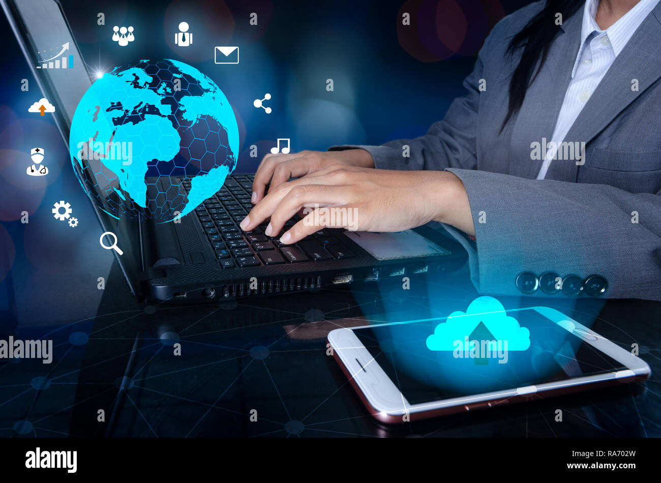 The Phone Has A Cloud Icon Press Enter Button On The Computer Business Logistics Communication