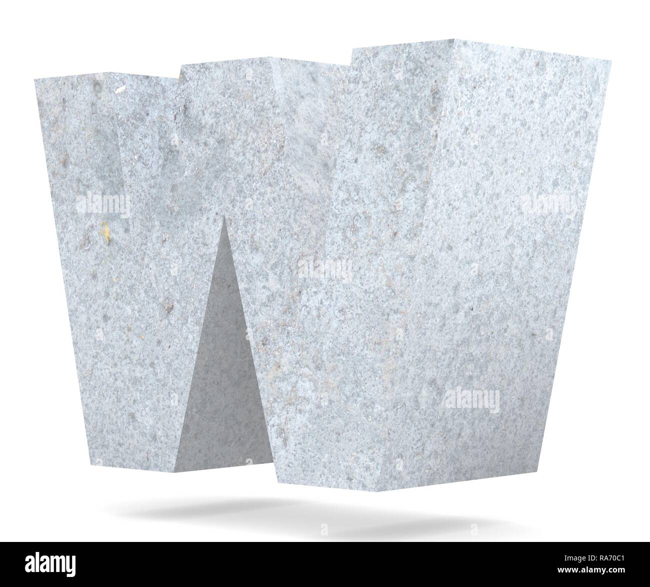 Concrete Capital Letter - W isolated on white background. 3D render ...