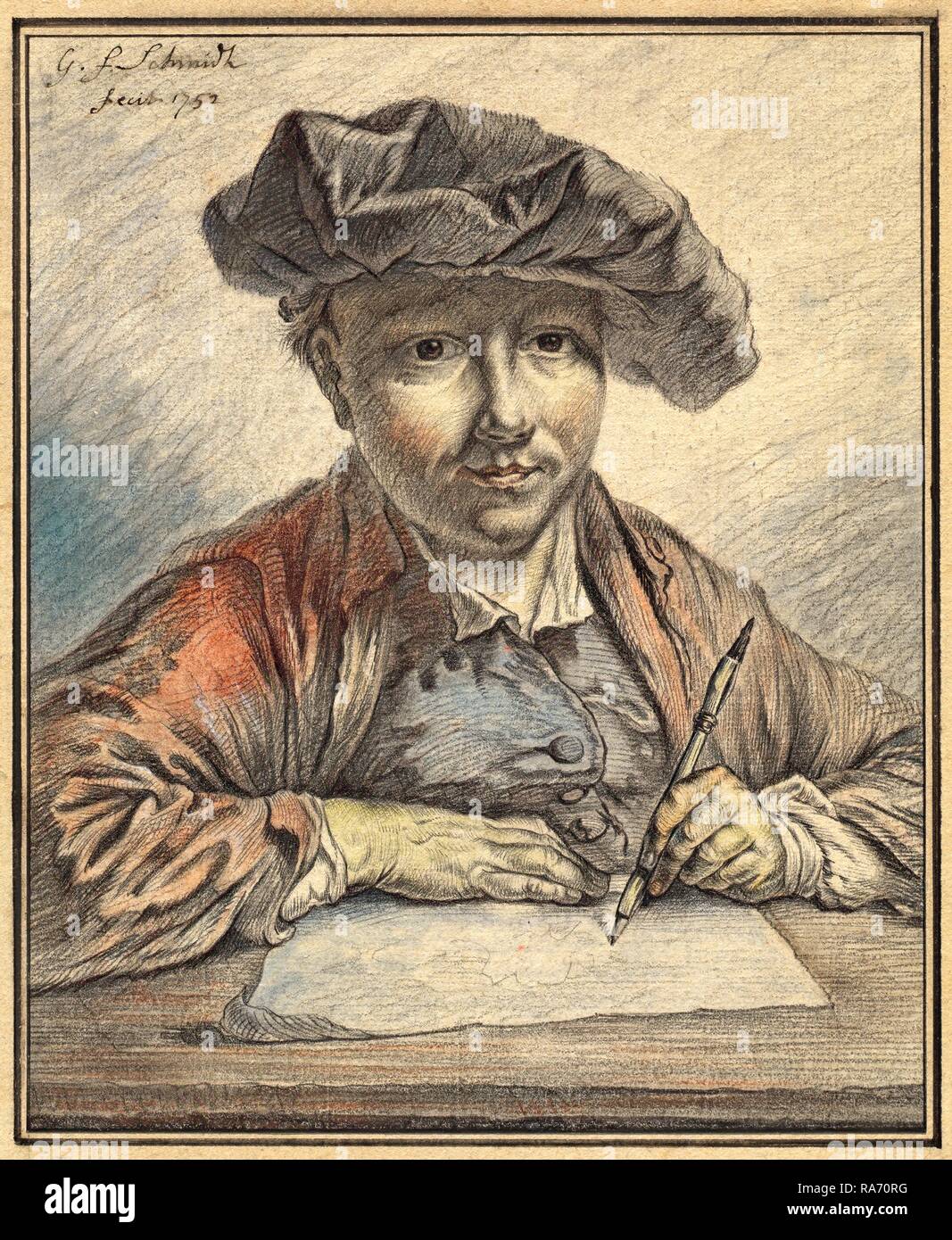 Georg Friedrich Schmidt, German (1712-1775), Self-Portrait Sketching, 1752, black and red chalk ...