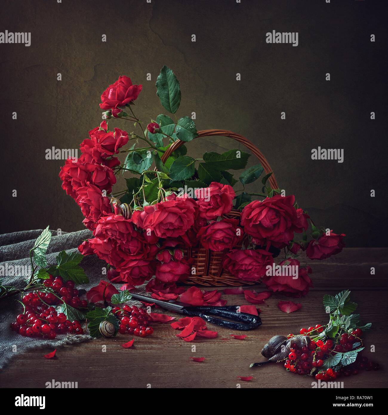 Still life with bouquet of roses Stock Photo - Alamy