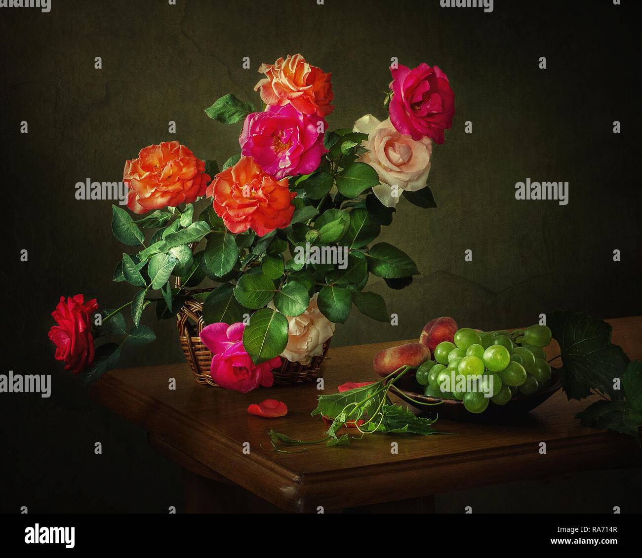 Still life with bouquet of roses Stock Photo - Alamy