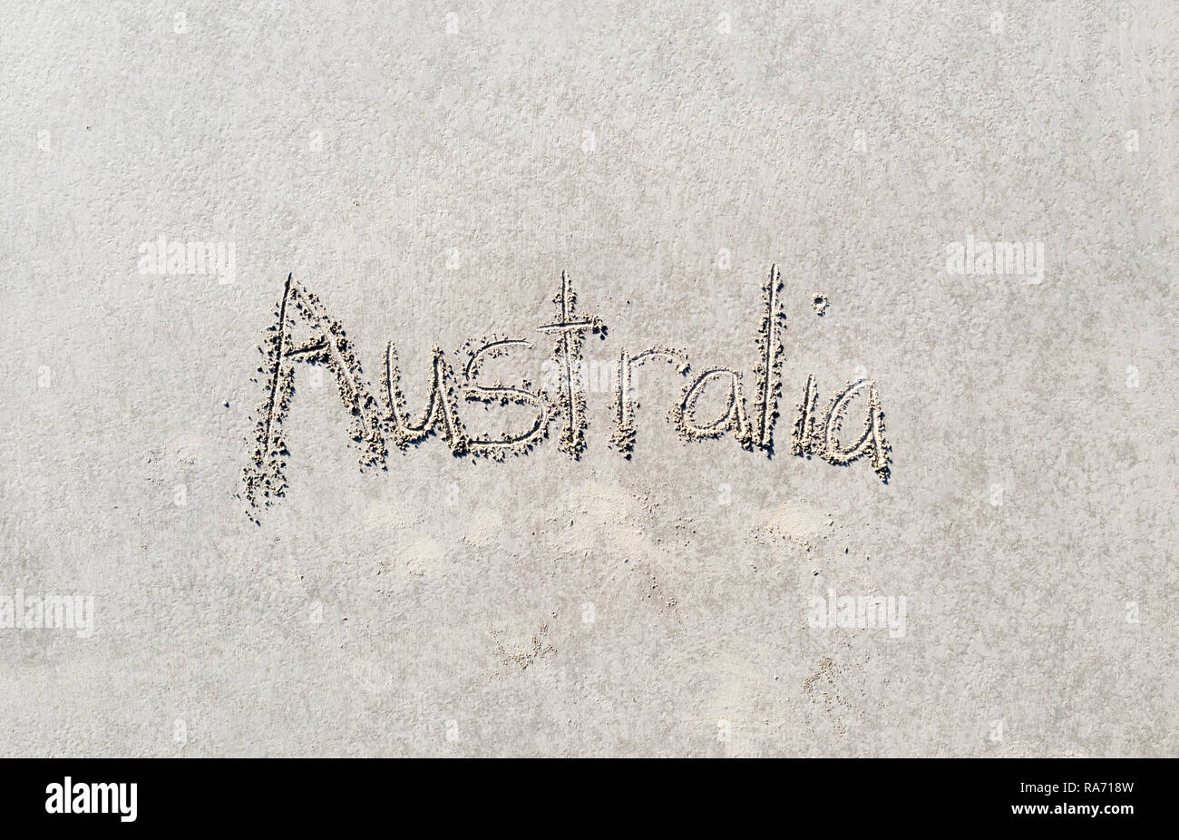 Australia written in the sand at the beach in far north queensland ...