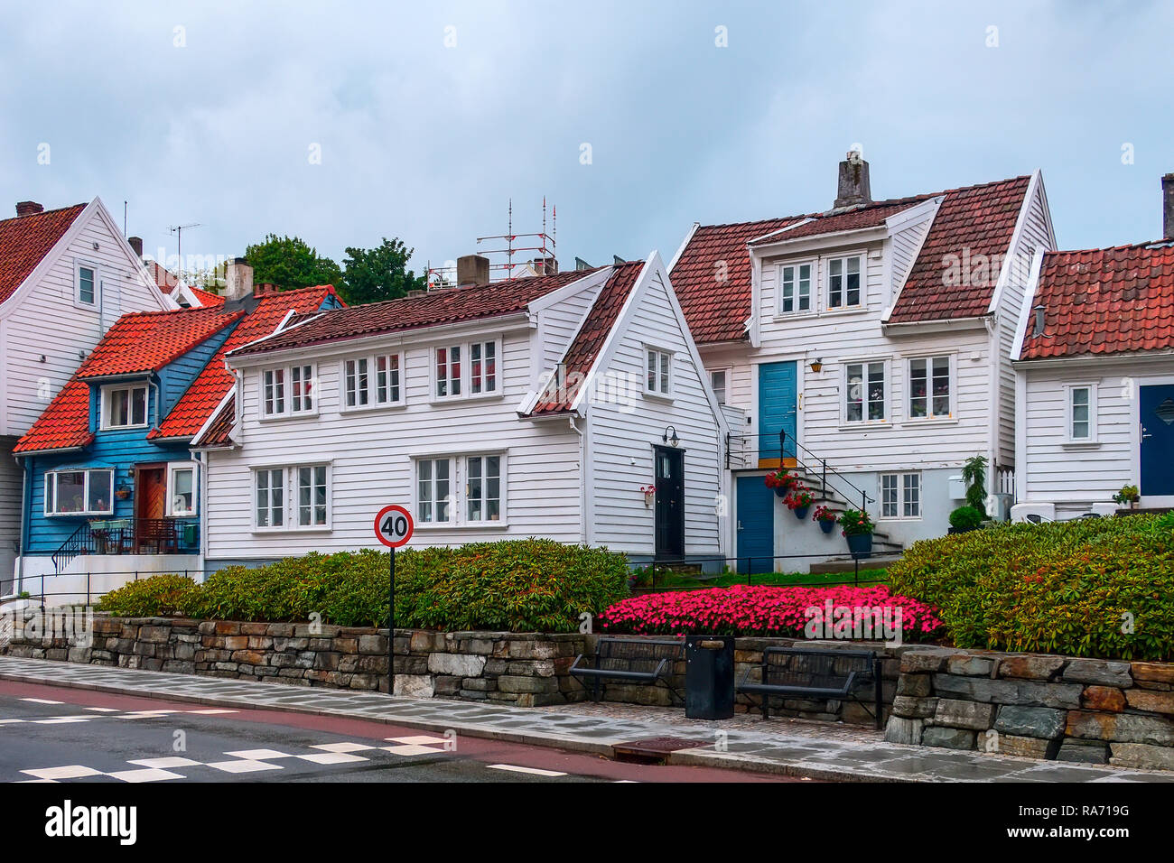 Stavanger, Norway city view with traditional white wooden houses Stock ...