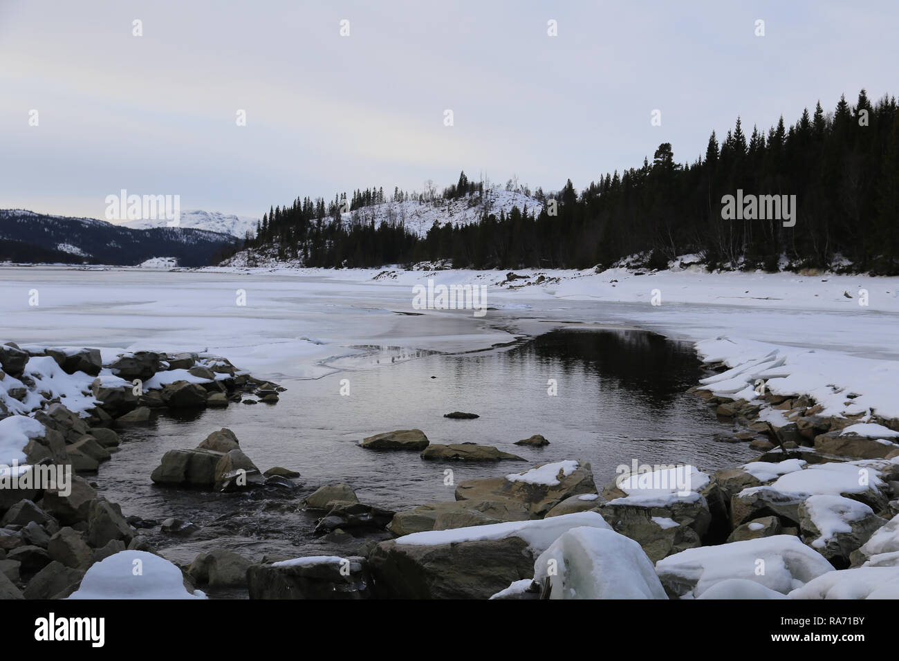 Frozen lake and river Stock Photo - Alamy