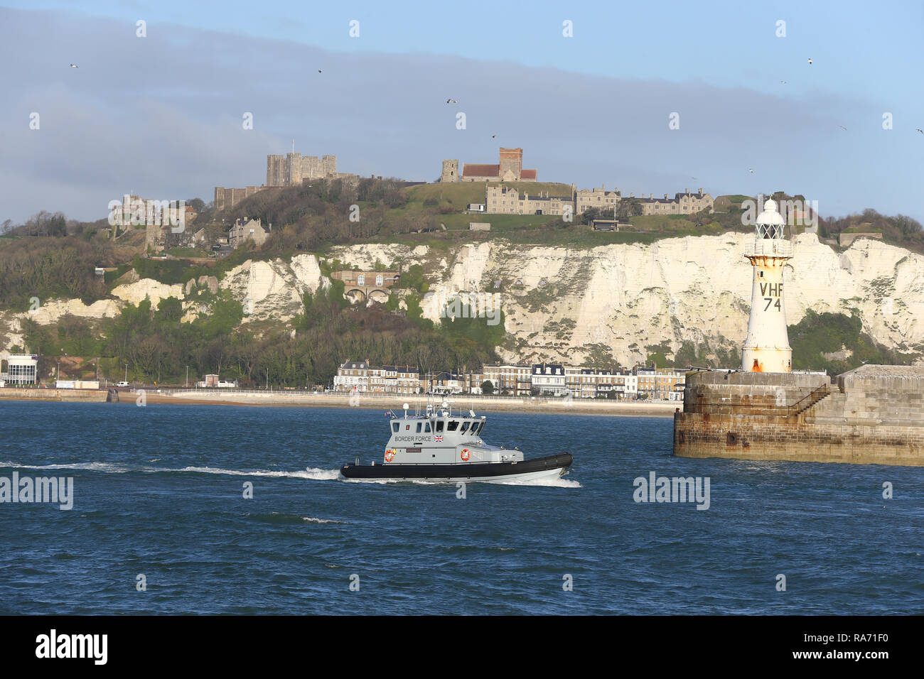 A Border Force patrol boat leaves the Port of Diver in Kent Stock Photo ...