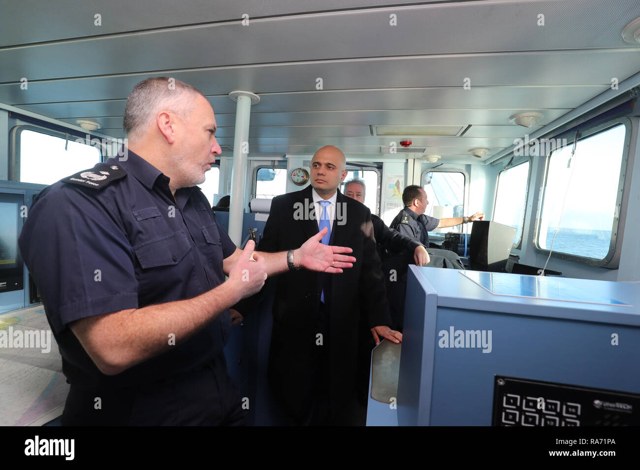Home Secretary Sajid Javid meeting Border Force staff on board HMC ...