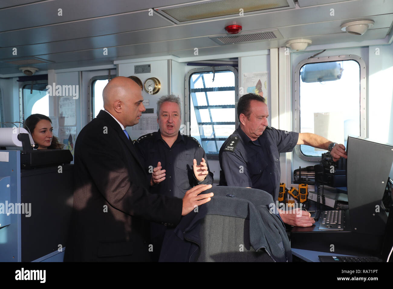 Home Secretary Sajid Javid meeting Border Force staff on board HMC ...