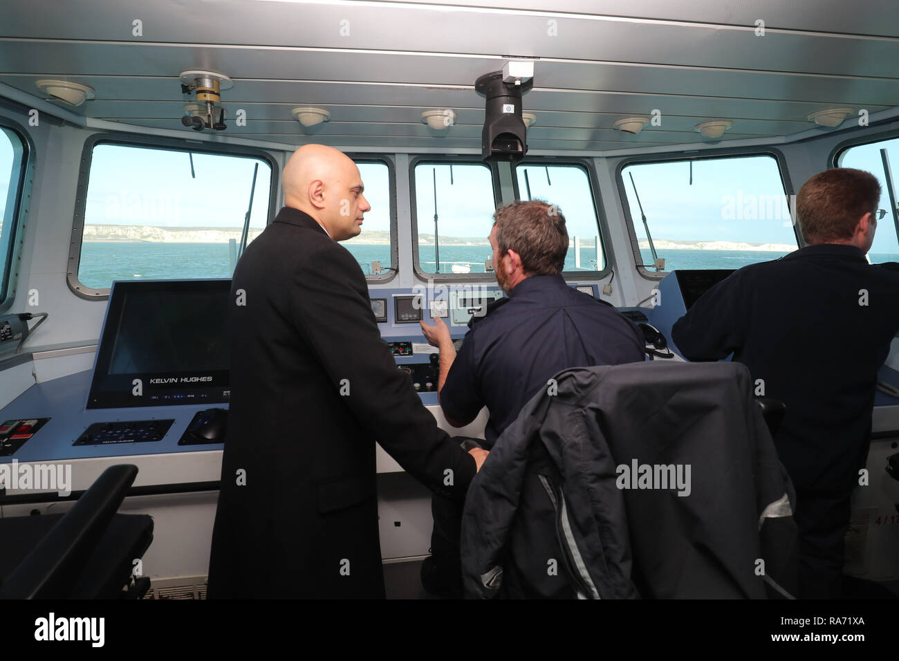 Home Secretary Sajid Javid meeting Border Force staff on board HMC ...