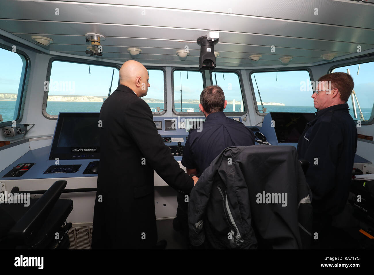 Home Secretary Sajid Javid meeting Border Force staff on board HMC ...