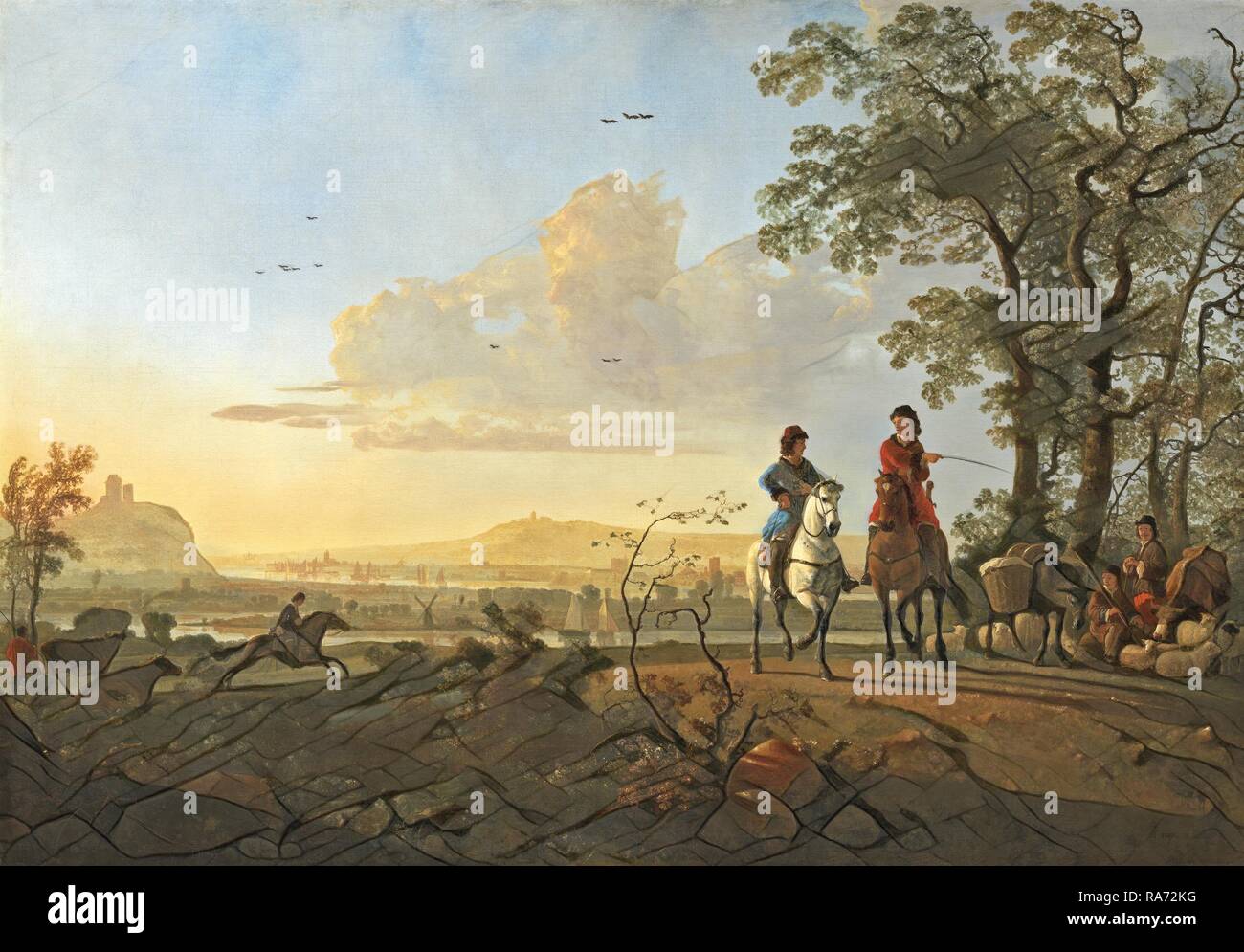 Aelbert Cuyp (Dutch, 1620 - 1691), Horsemen and Herdsmen with Cattle ...