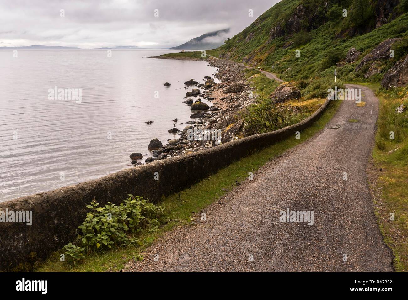 Typical landscape with coastal road on the Isle of Mull, Inner Hebrides ...