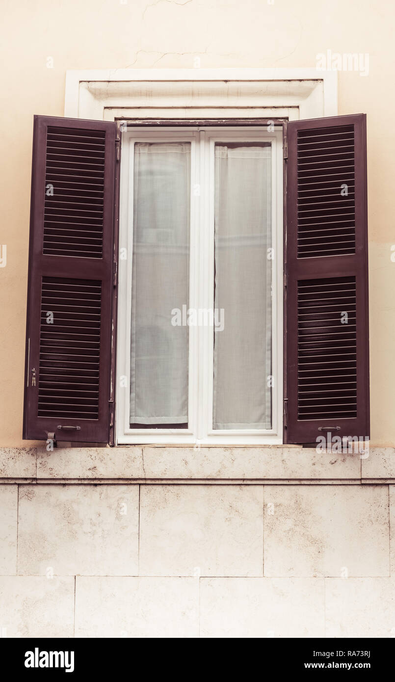 Rustic window and window blinds Stock Photo - Alamy