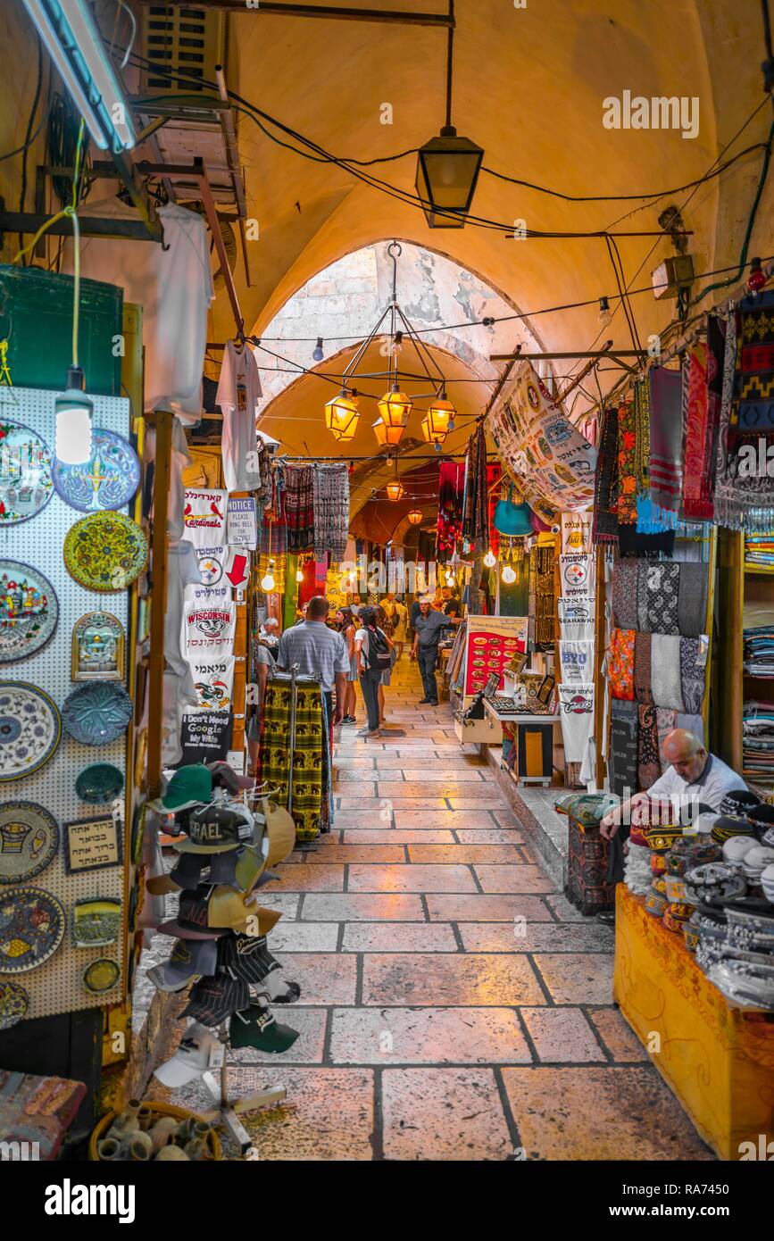Narrow alley with market stalls, market, old town, Jerusalem, Israel ...