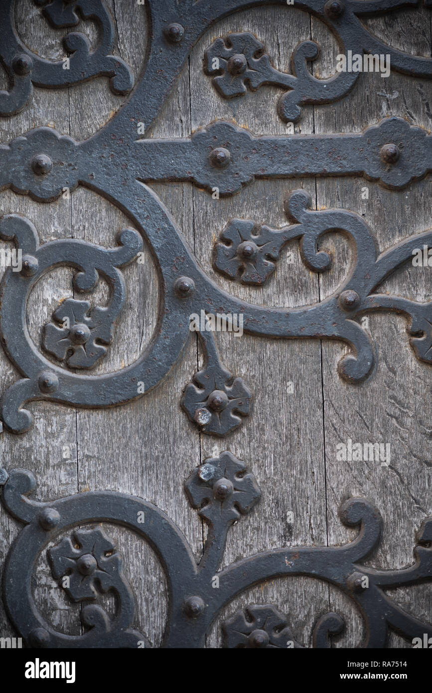 texture of wooden and metal church door close up Stock Photo - Alamy