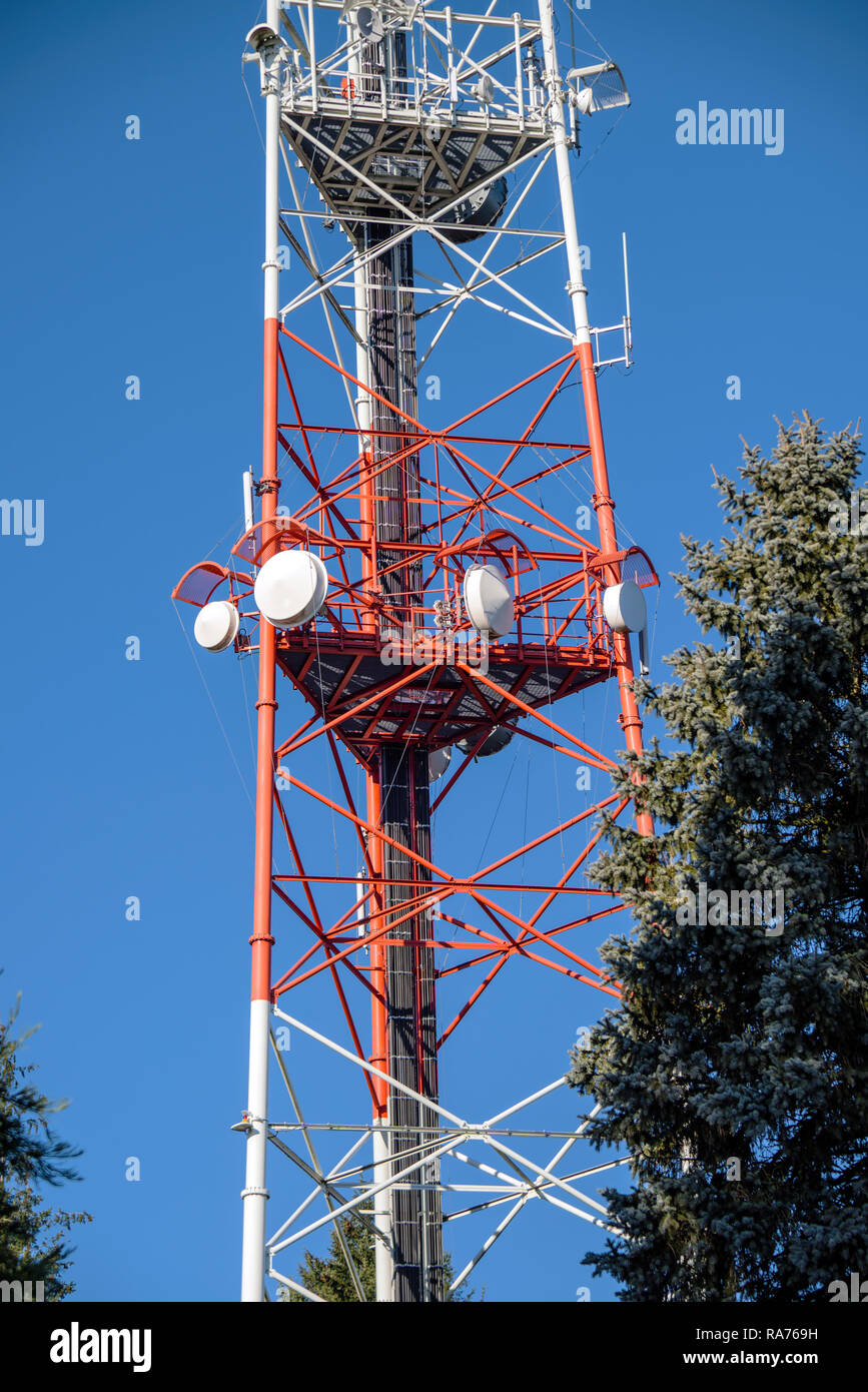 Communication and cell phone tower in a park Portland Oregon Stock ...
