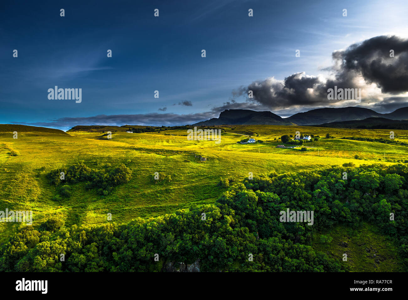 Rural Landscape With Remote Houses At The Old Man Storr Formation On ...