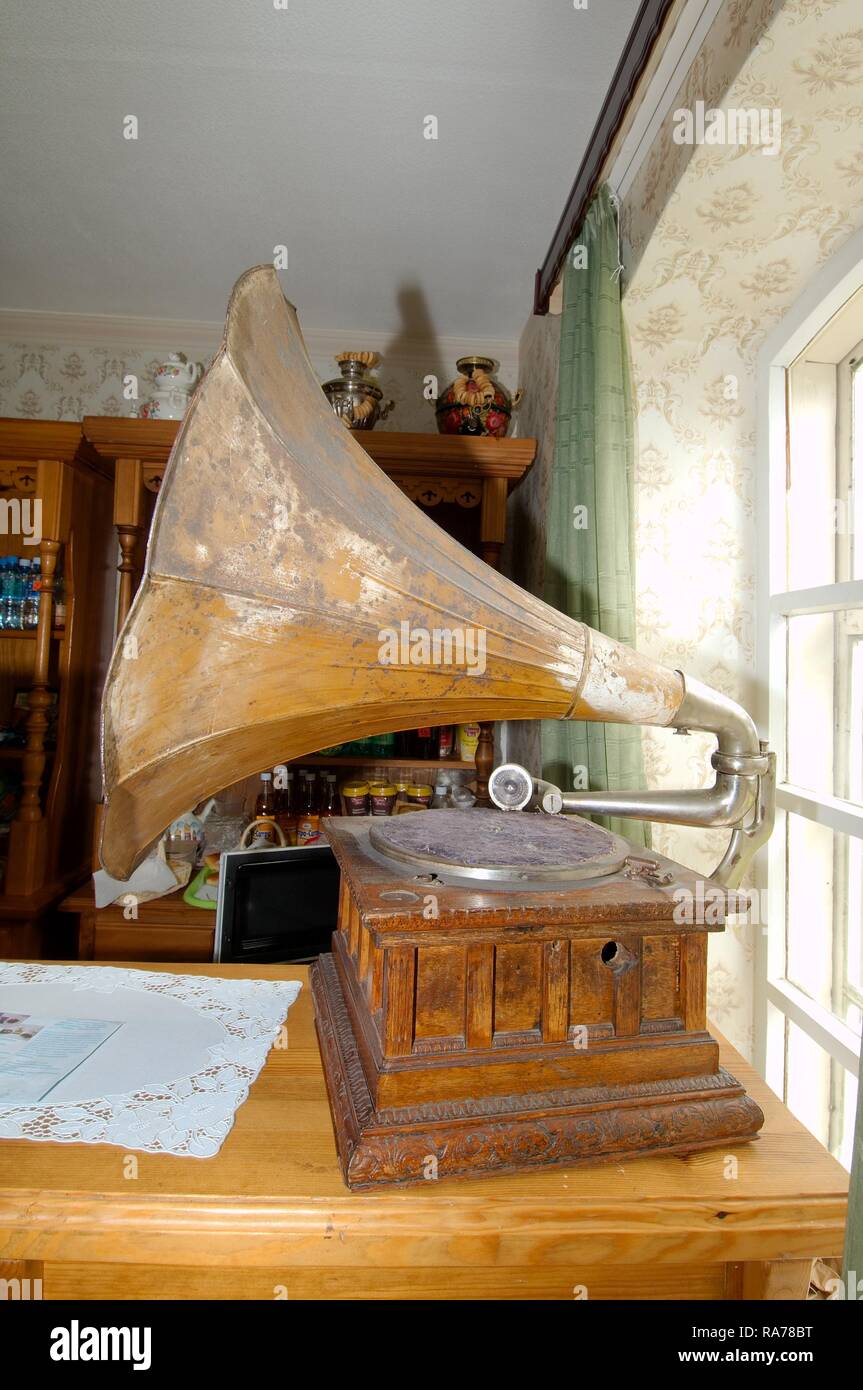 Old record player, settlement of Talzy, Irkutsk region, Baikal, Siberia ...