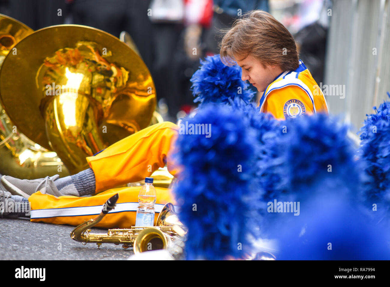 Angelo State University Ram Band young band member resting before the ...