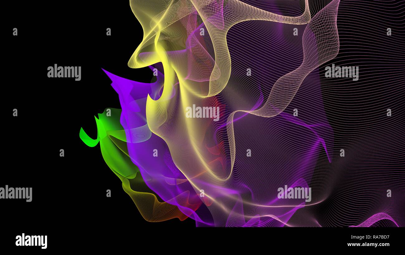 Abstract background with luminous energy swirling aurora lines over a ...