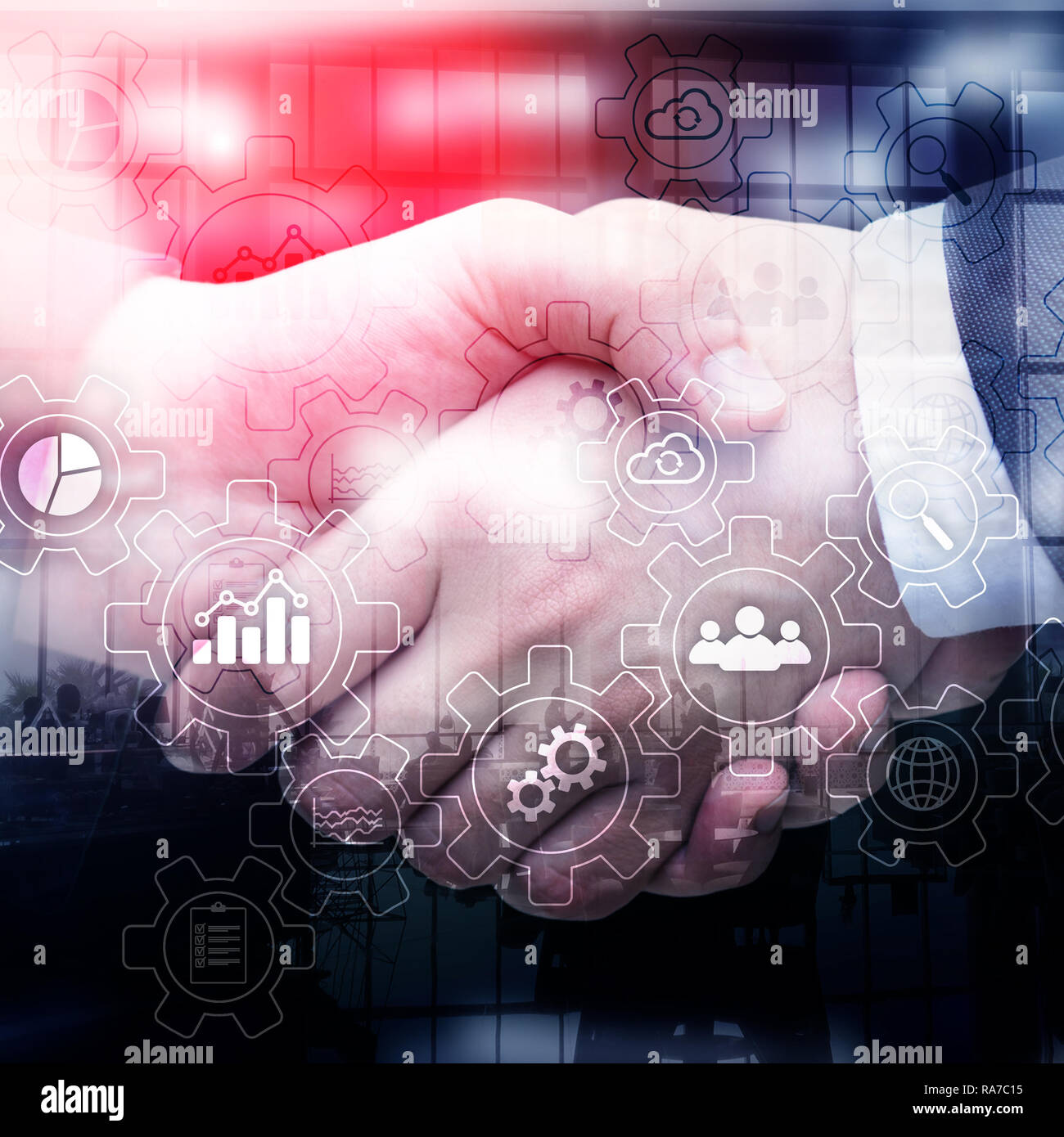 Business process abstract diagram with gears and icons. Workflow and ...