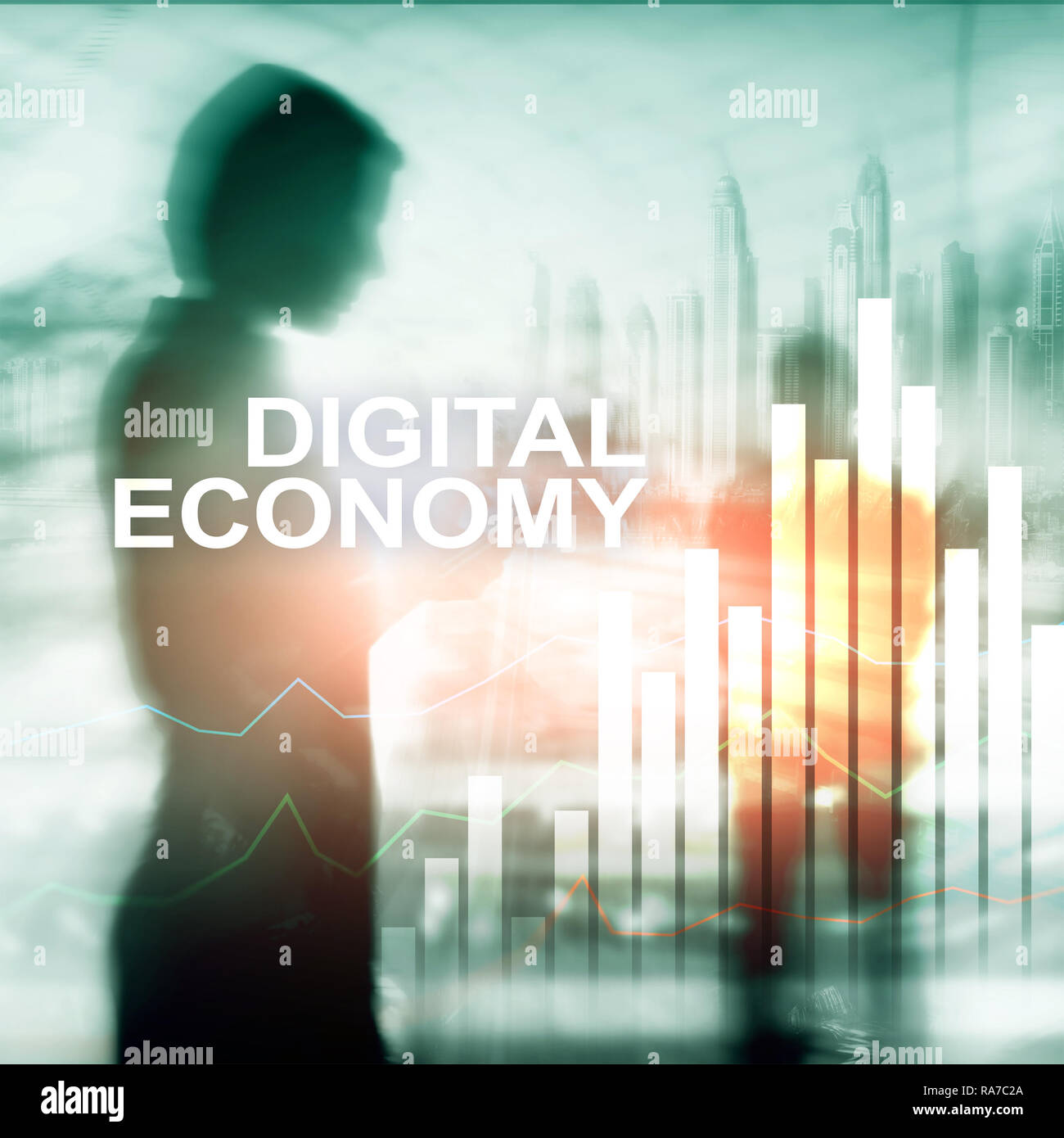 DIgital economy, financial technology concept on blurred background ...