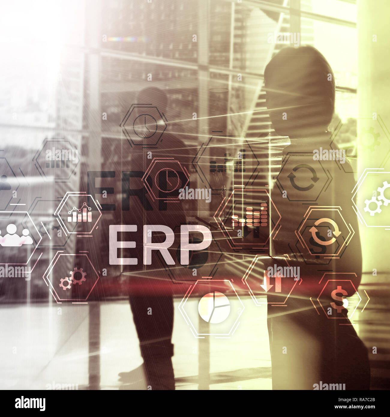 ERP system, Enterprise resource planning on blurred background ...