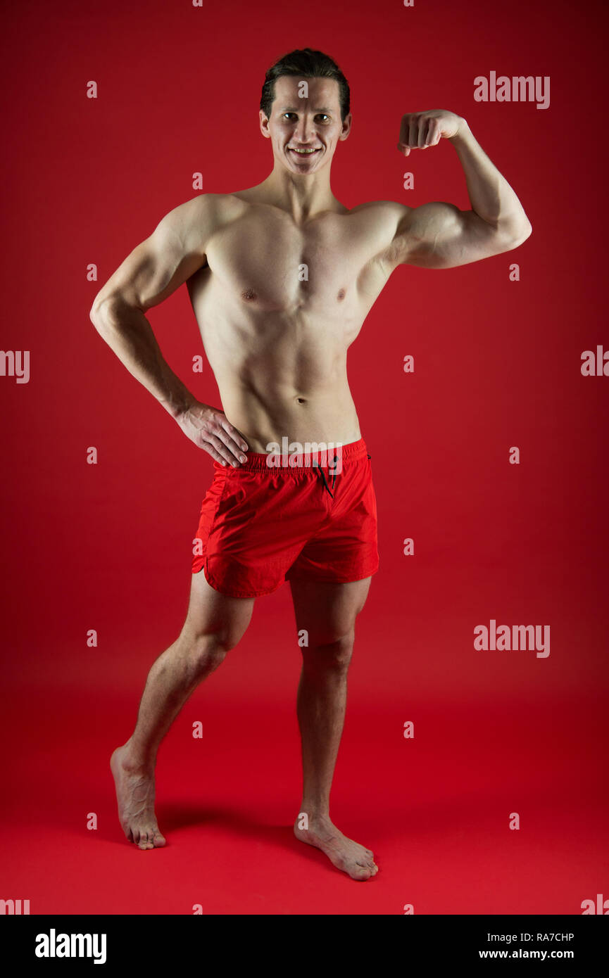 Attractive guy muscular chest. Proud of excellent shape. Muscular ...