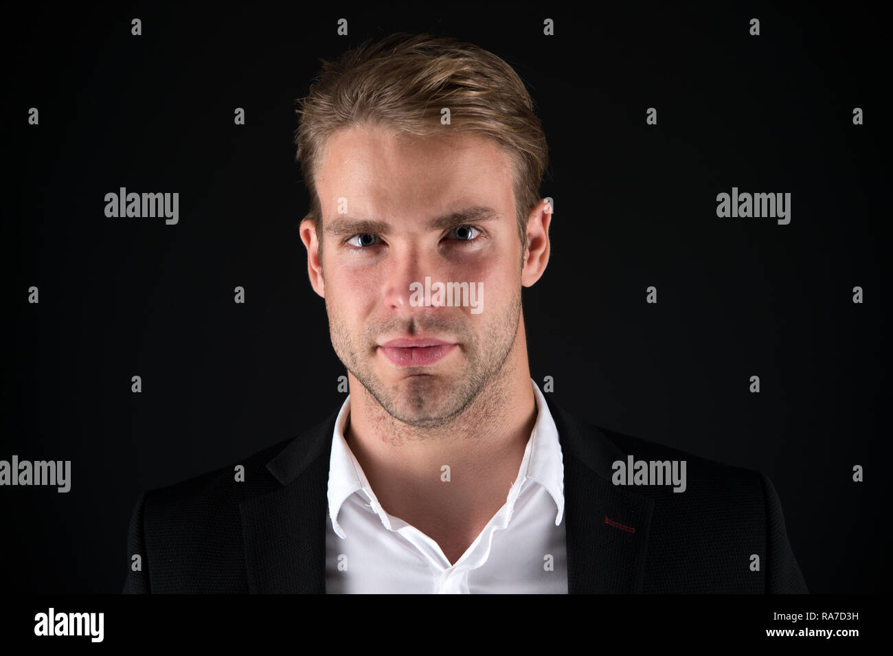 Business man well groomed guy dark background. Business people ...